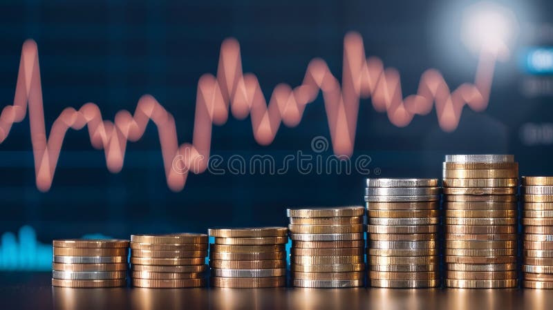 Financial Growth Visualization: Coin Stack with Ascending Graph Stock ...