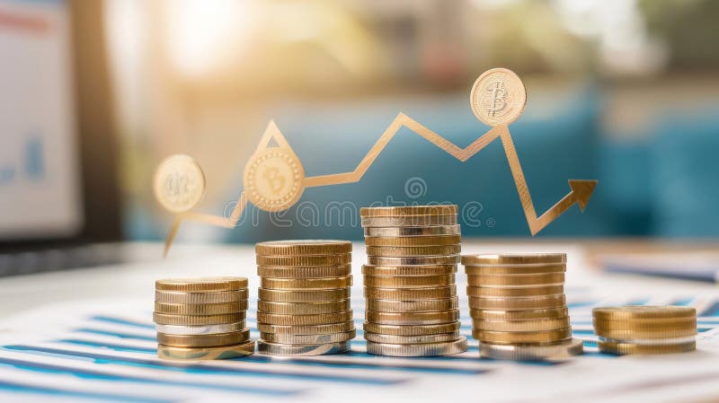 Financial Growth Visualization: Coin Stack with Ascending Graph Stock ...