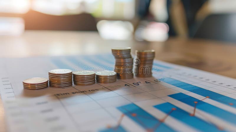 Financial Growth Visualization: Coin Stack with Ascending Graph Stock ...
