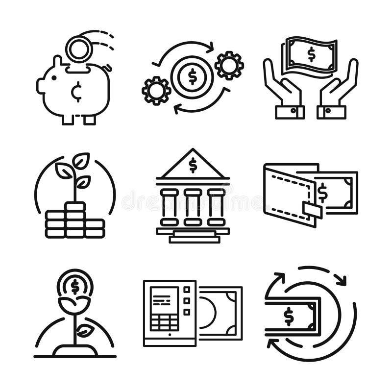 Financial Icon Black and White Illustration Stock Vector - Illustration ...