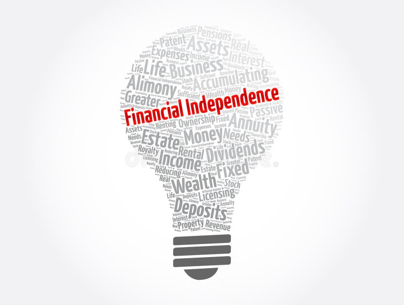 Financial Independence Light Bulb Word Cloud Collage, Business Concept ...