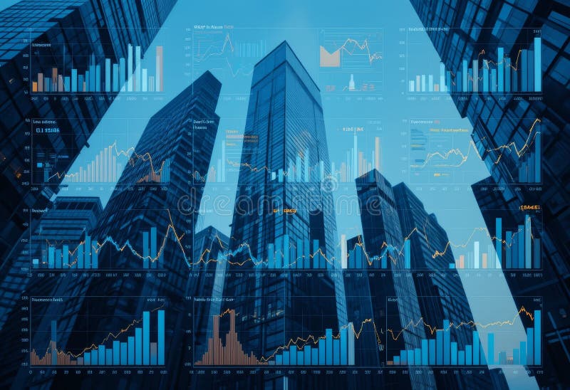Financial Information Graphs Charts Background Tall Buildings Stock ...