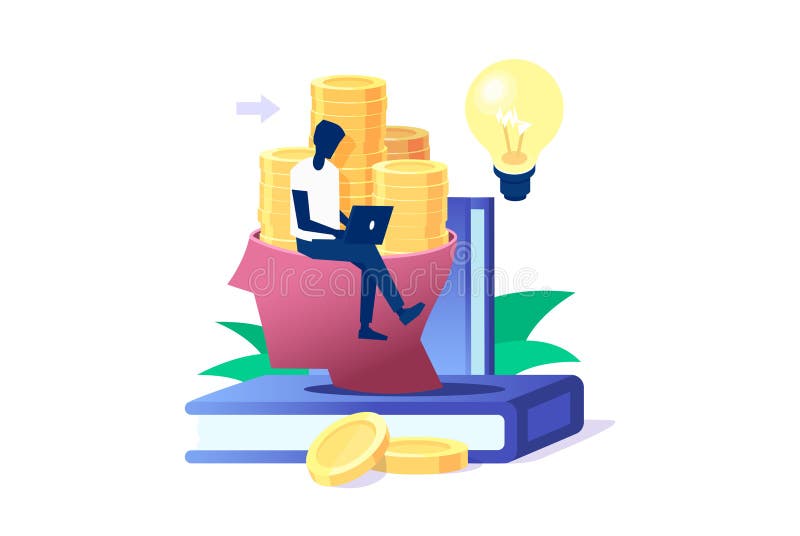 Financial Knowledge and Wisdom Concept. Vector of a Smart Man Investing ...