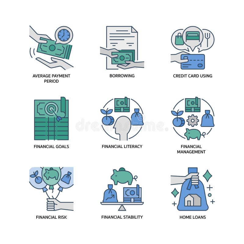 Financial Literacy Icon Set Stock Vector - Illustration of financial ...