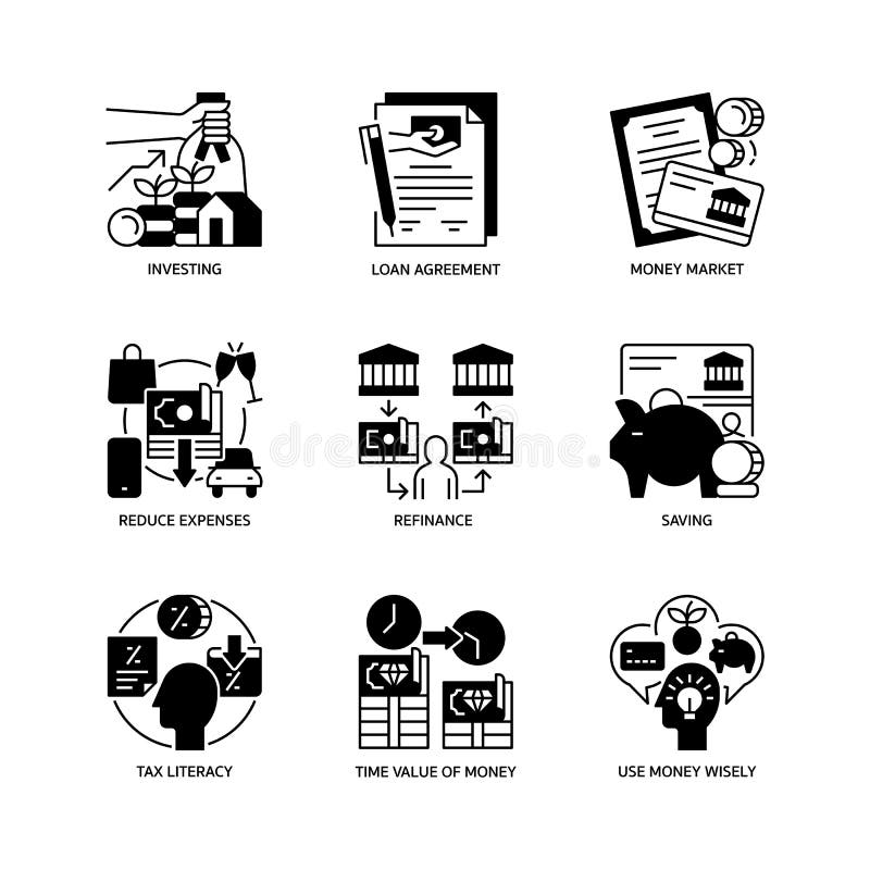 Financial Literacy Icon Set Stock Vector - Illustration of finance ...