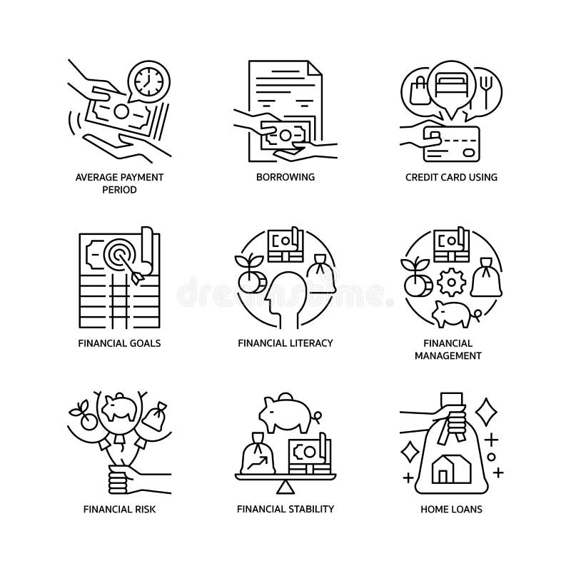 Financial Literacy Icon Set Stock Vector - Illustration of style ...
