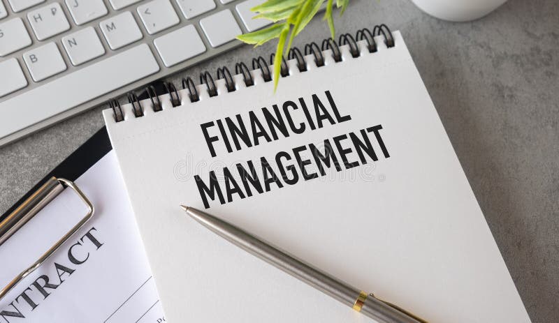 Financial Management Lettering on Open Notebook with Pen, Keyboard and ...