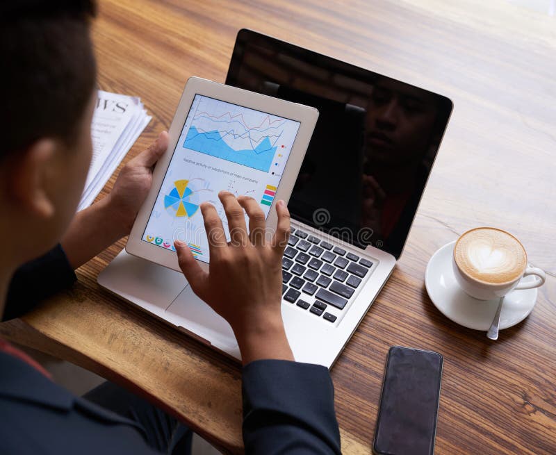 Financial Manager Working at Cafe Stock Image - Image of digital, data ...