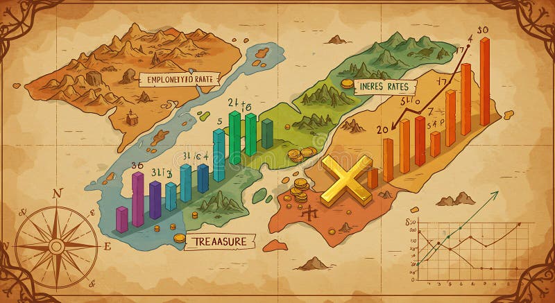 Financial Map with Bar Graph Stock Illustration - Illustration of coast ...