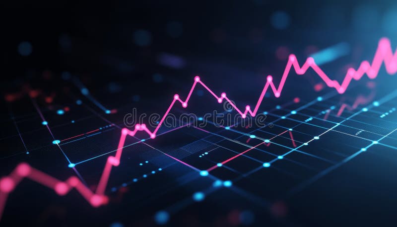 Financial Market Chart, Bright Pink Lines, Upward Trend, Connected Data ...