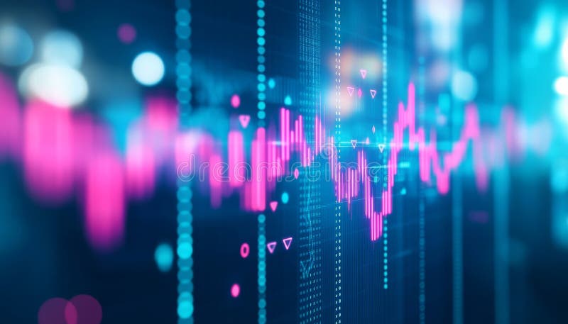 Financial Market Chart with Upward Trend, Pink and Blue Lines, Data ...