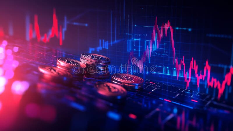 Financial Market Data Analysis: Red and Blue Digital Charts with Stack ...