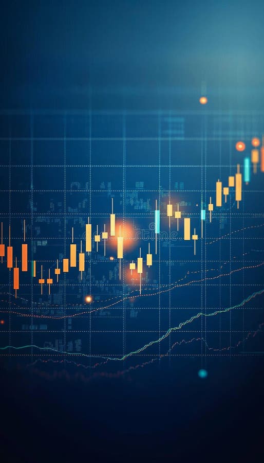 Financial Market Data Chart with Candle Sticks on a Dark Blue ...