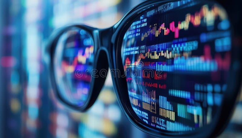Financial Market Data Reflected on Glasses Stock Photo - Image of ...