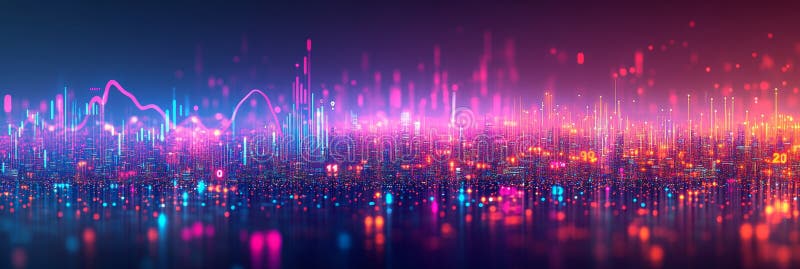 Financial Market Display, Upward Trending Line Chart, City Lights ...