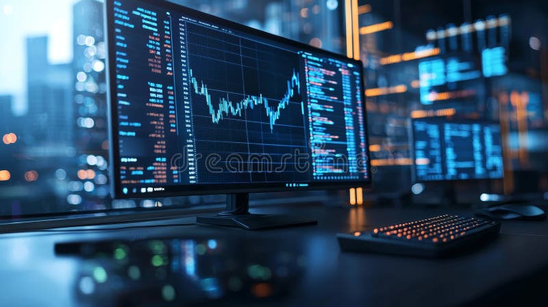 Financial Market Graphs on Multiple Monitors in Office Stock Image ...