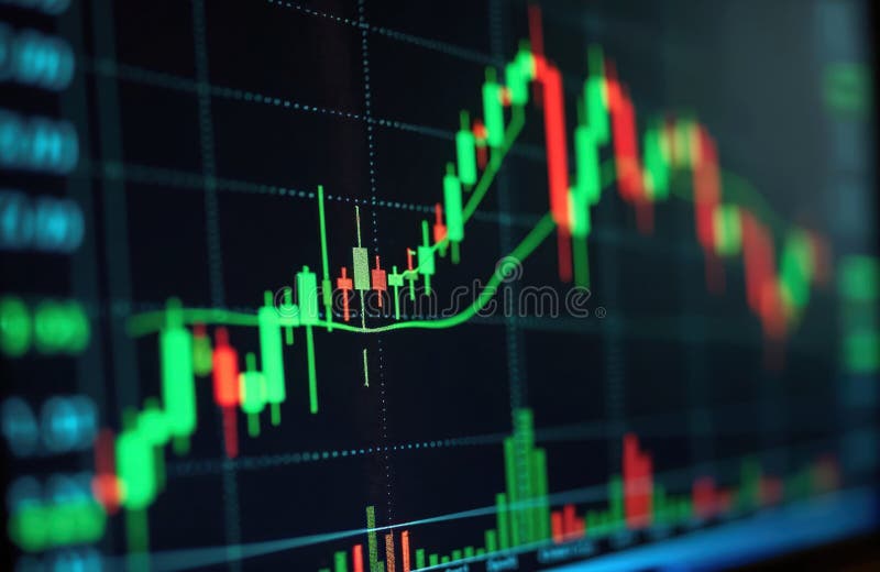 Financial Market Trading Chart with Various Indicators Analysis on Computer Screen. Technical ...