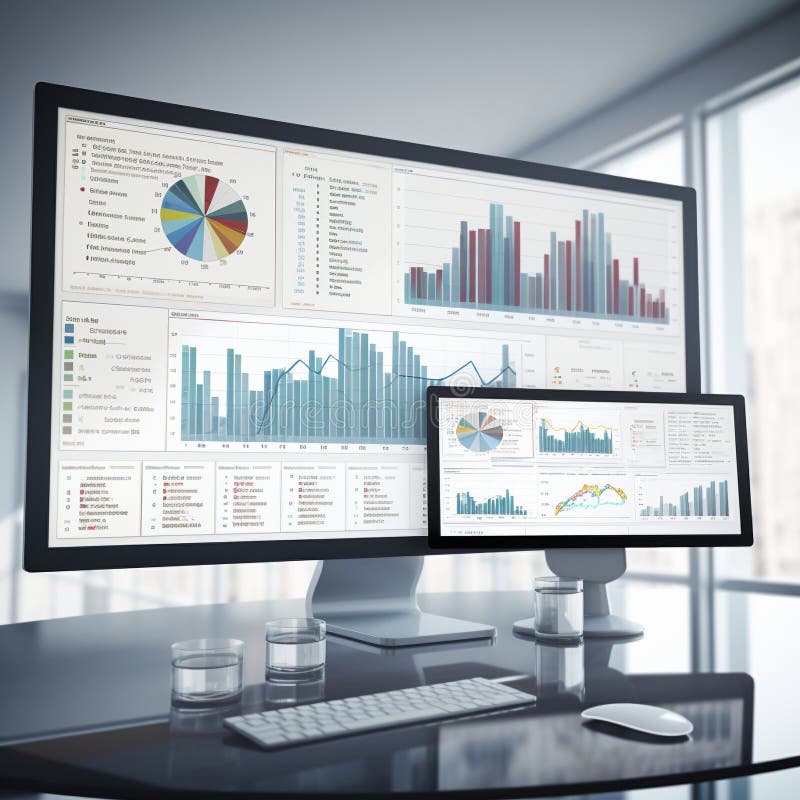 Financial Metrics Graphs and Charts on Computer Screen Stock Image ...