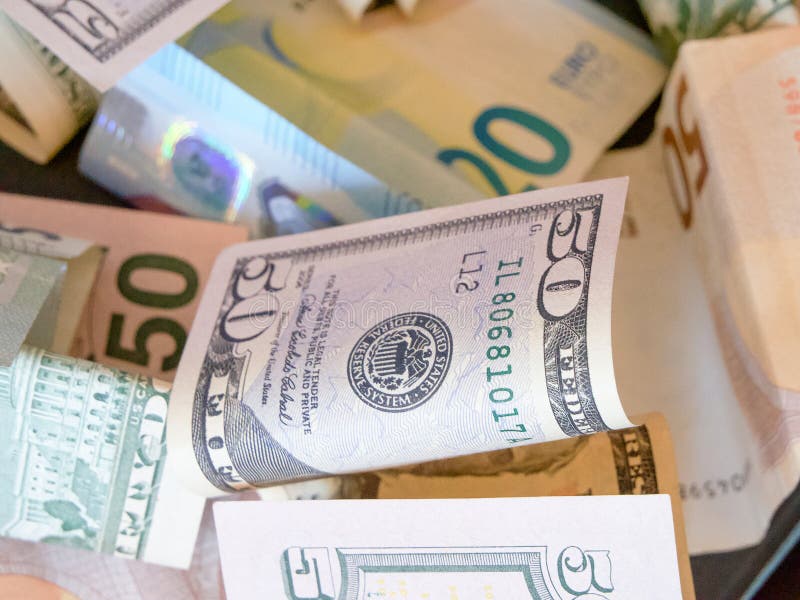 Financial Mix. Array of Euro and Dollar Currencies Stock Photo - Image ...
