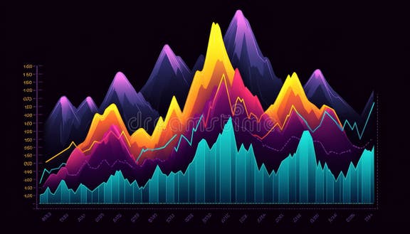 Financial Mountain Range Graph - Colorful Chart with Overlapping Line ...