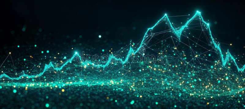 Financial Network Glowing Cyan Uptrend Line Graph with Network Data ...