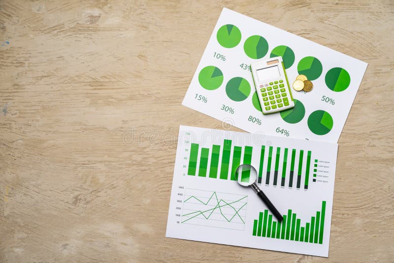 Financial Paper with Charts and Diagrams on Gray Table Stock Photo ...