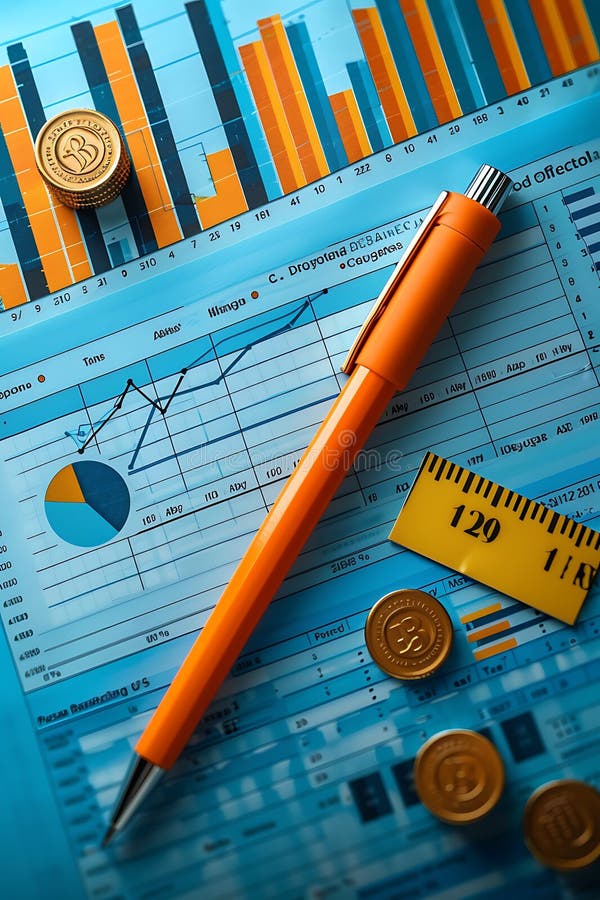 Financial Paper Charts and Graphs on the Table with a Pen and Money ...