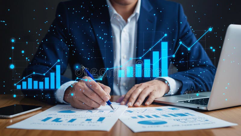 Financial Performance: Executive Analyzing Digital Business Charts ...