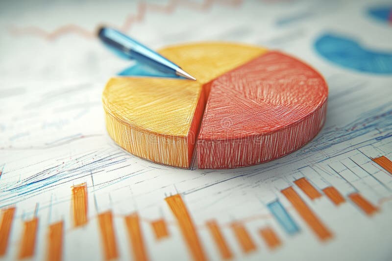 Financial Performance Pie Chart in 3D with Hand-drawn Pencil Sketch ...