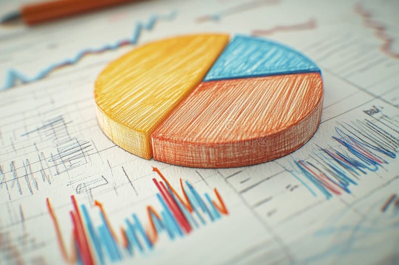 Financial Performance Pie Chart in 3D with Hand-drawn Pencil Sketch ...