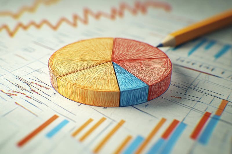 Financial Performance Pie Chart in 3D with Hand-drawn Pencil Sketch ...