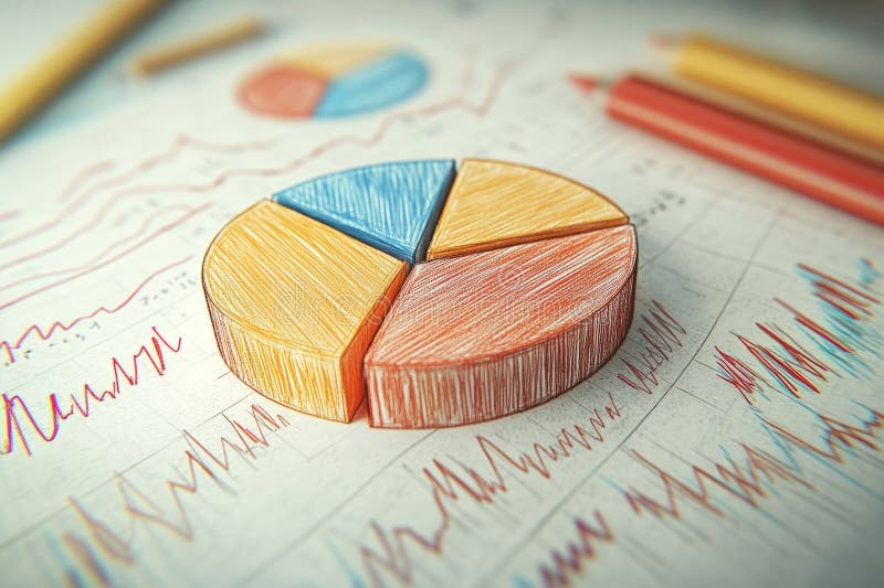 Financial Performance Pie Chart in 3D with Hand-drawn Pencil Sketch ...
