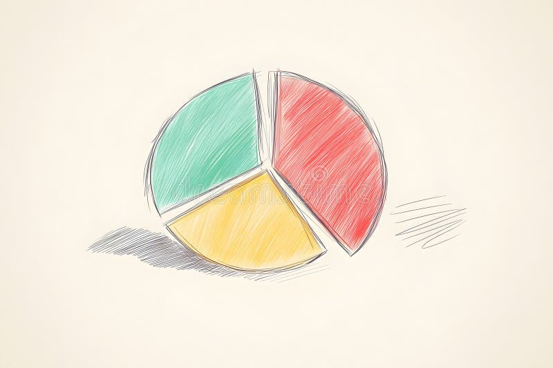 Financial Pie Chart Sketch with Faded Design, Clear Space on Right Side ...