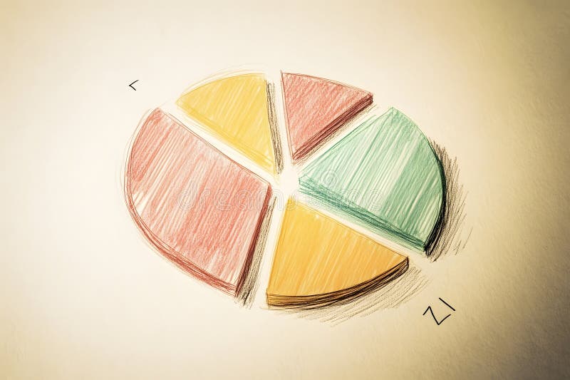 Financial Pie Chart Sketch with Faded Design, Clear Space on Right Side ...