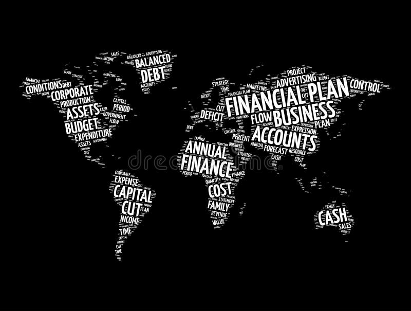Financial Plan Word Cloud in Shape of World Map, Business Concept ...