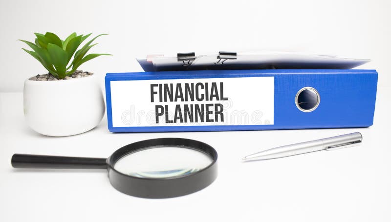 FINANCIAL PLANNER Words on Labels with Document Binders Stock Image ...