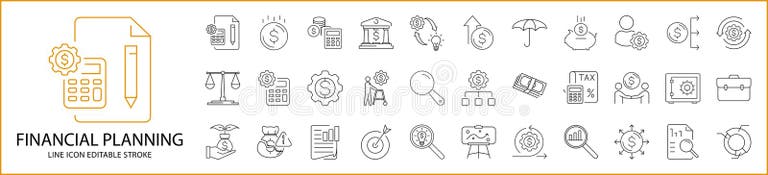 Financial Planning Icon Set in Line Style. Stock Vector - Illustration ...