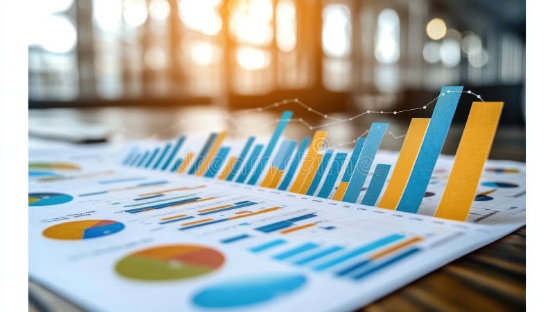Financial Planning Documents with Colorful Data Visualization Charts on ...