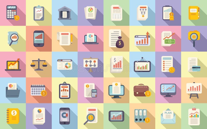 Financial Planning Icons Set Flat Vector. Manage Risk Stock Vector ...