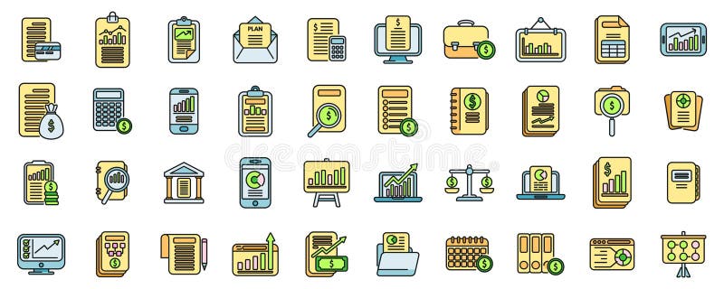 Financial Planning Icons Set Vector Color Line Stock Vector ...