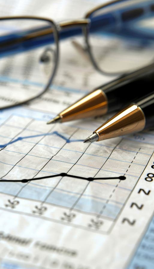 Financial Planning Line Graph, Charts, and Eyeglasses Highlight the ...