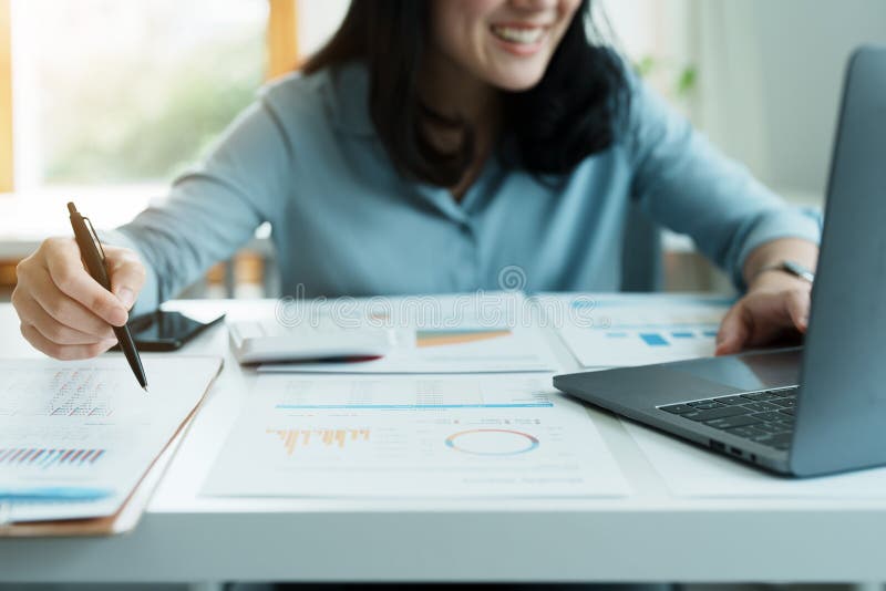 Financial, Planning, Marketing and Accounting, Portrait of Asian Employee Checking Financial ...