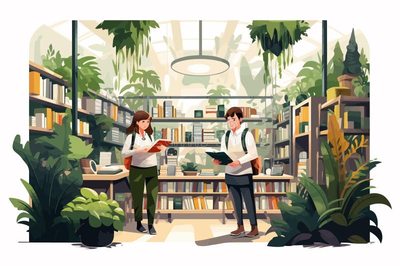 Financial Planning Workshop in a Cozy Bookstore Isolated Vector Style ...