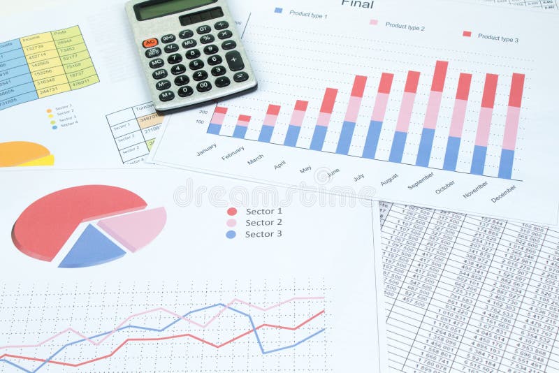 Financial Printed Paper Charts, Graphs and Diagrams on the Table. Top ...