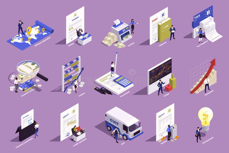 Financial Professions Icon Set Stock Vector - Illustration of service ...
