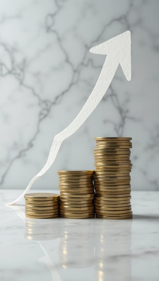 Financial Progress Symbol Stacks of Coins on Marble with Arrow Stock ...