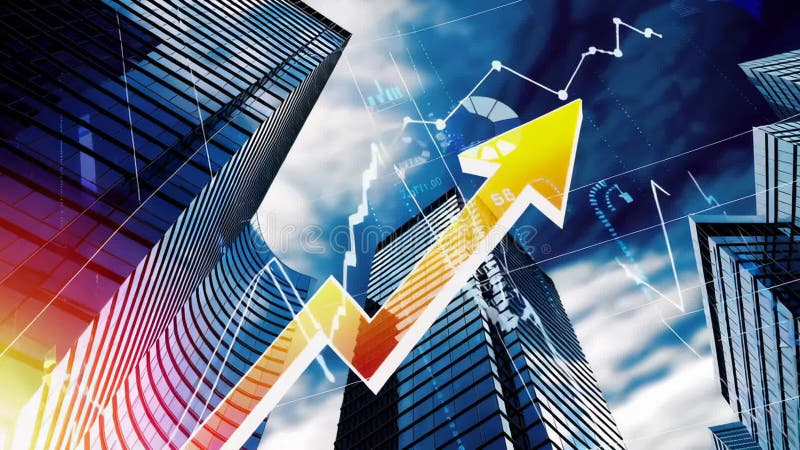 Growing Business Graph Over Modern Skyscrapers in Slow Motion Stock ...