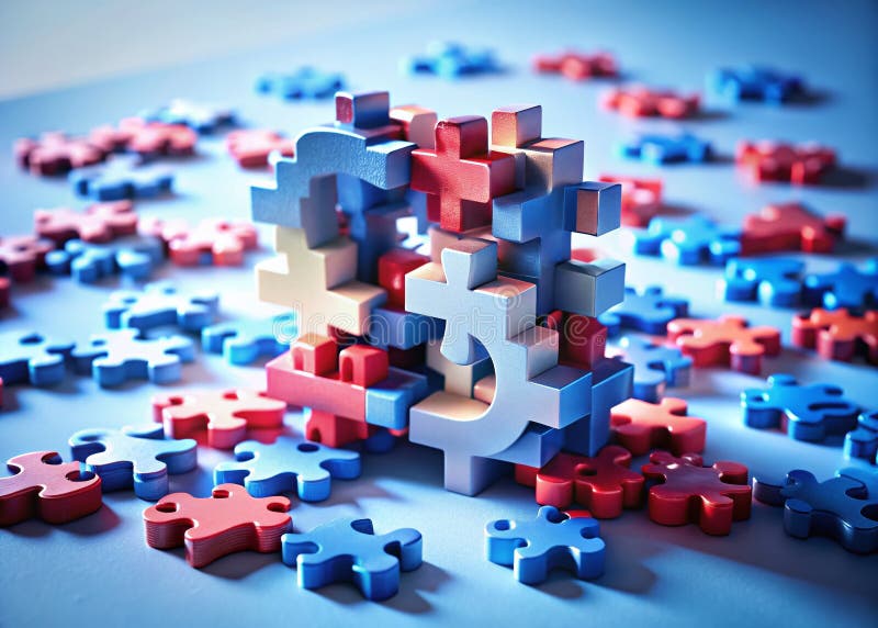 Financial Puzzle 3D Rendered US Dollar Puzzle Pieces on a Bokeh ...