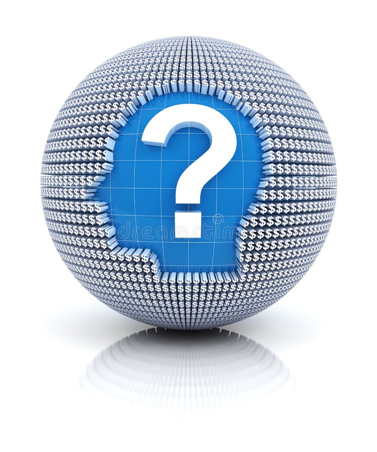 Financial Questions Icon on Globe Formed by Dollar Stock Illustration ...