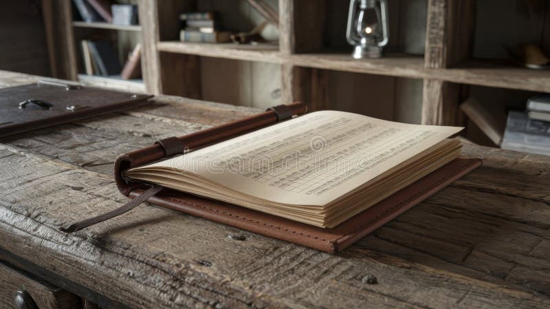 Financial Record Book Placed on a Rustic Wooden Desk Stock Illustration ...